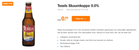 Texels Skuumkoppe 0.0 Bier Fles 300ml voor €0,99 bij de AH