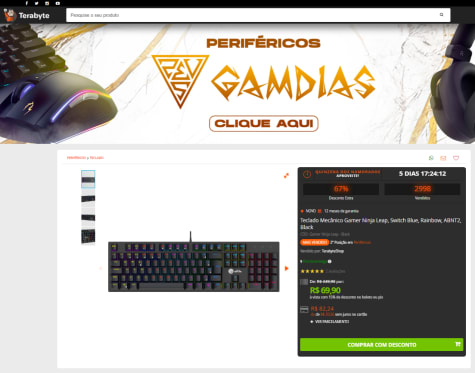 Teclado Gamer da Ninja Leap, modelo Switch Blue, Rainbow - R$ 69,90
