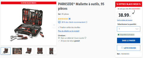 Mallette à outils Parkside - 95 pièces à 38,99€