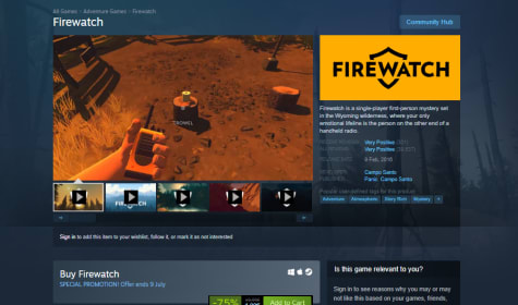 Firewatch Videojuego Steam por solo 4,99€ en Steampowered