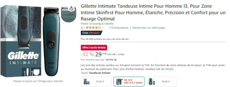 Tondeuse Gillette Intimate i3 à 29,14€