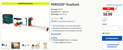 PARKSIDE draaibank met 550W- 800 – 3000 tpm voor €59,99 in de Lidl webshop
