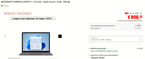 Microsoft Surface Laptop 5 i5-1235U (13.5", 8GB, 256GB SSD, Qwerty) voor €808,22 bij de MediaMarkt