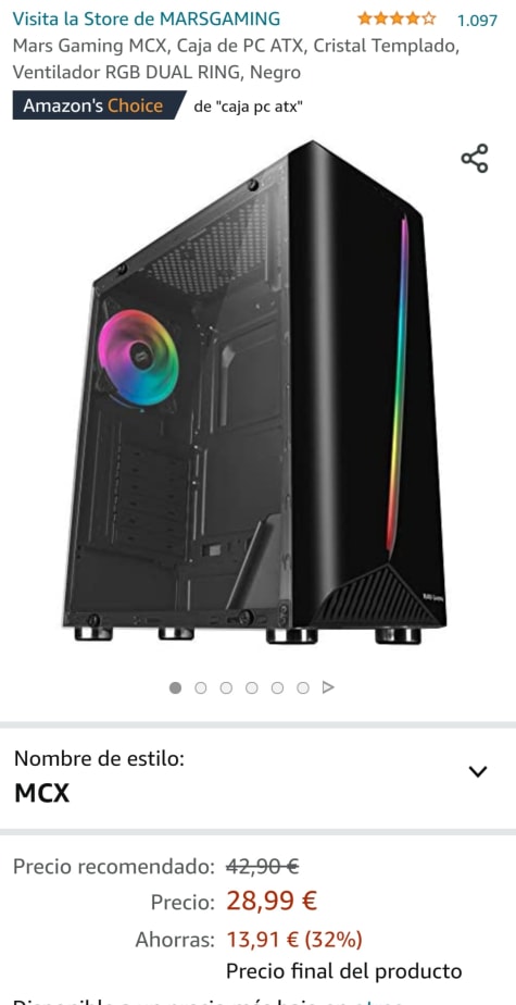 Mars Gaming MCX, Caja de PC ATX, Cristal Templado, Ventilador RGB DUAL ...
