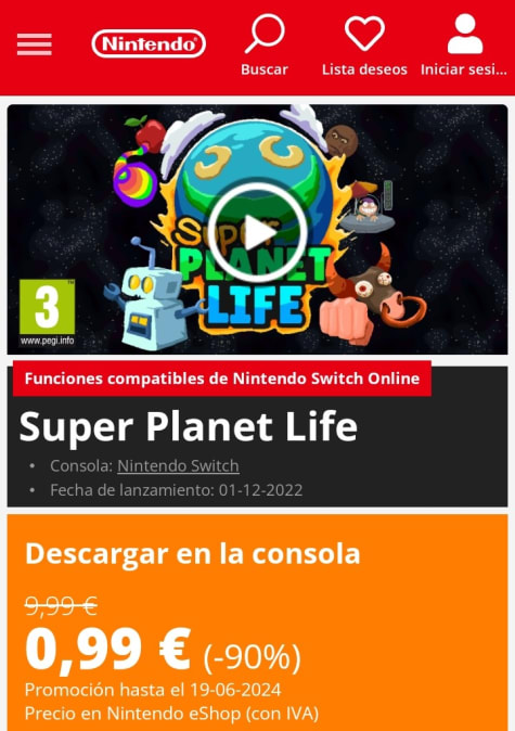 Super Planet Life Nintendo Switch por 0,99€.