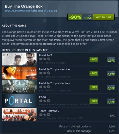 The Orange Box voor €1,95 bij Steam