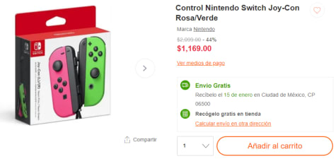 Control Nintendo Switch Joy-Con Rosa/Verde por $1,169 en Linio