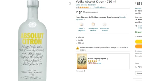 Vodka Absolut Citron 750 ml por $151