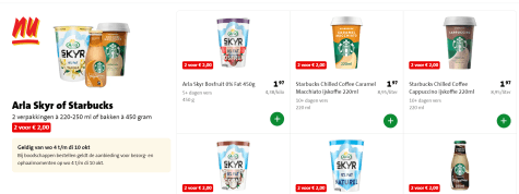 Alle Arla Skyr of Starbucks 2 voor €2 bij de jumbo