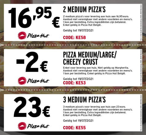 Nieuwe codes voor een korting bij Pizza hut en bij levering aan huis