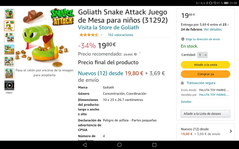 Goliath Snake Attack Juego de Mesa para niños. Por 19,80€