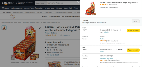 Lot de 30 boites x 50 pétards claque doigt - categorie F1 à 19,98€