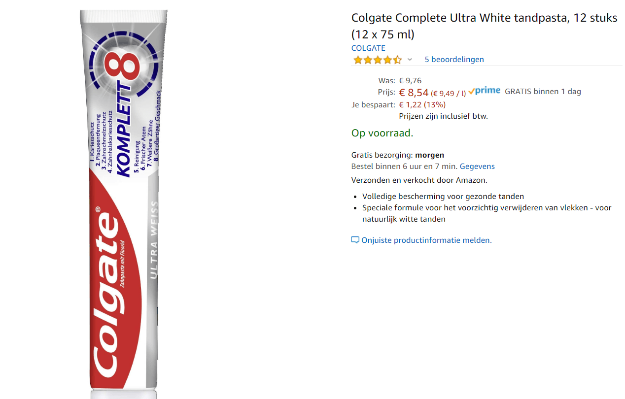 12x Colgate Complete Ultra White Aanbieding 🤑 - €8,54 bij Amazon.nl