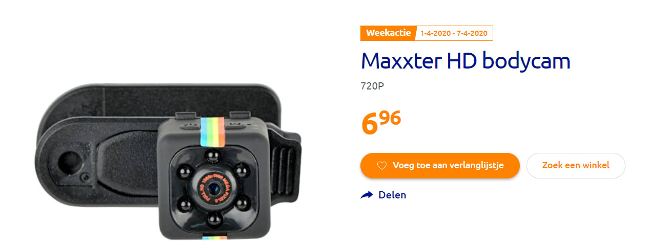 Maxxter HD bodycam 720P 🛍️ [Action] » €6,96