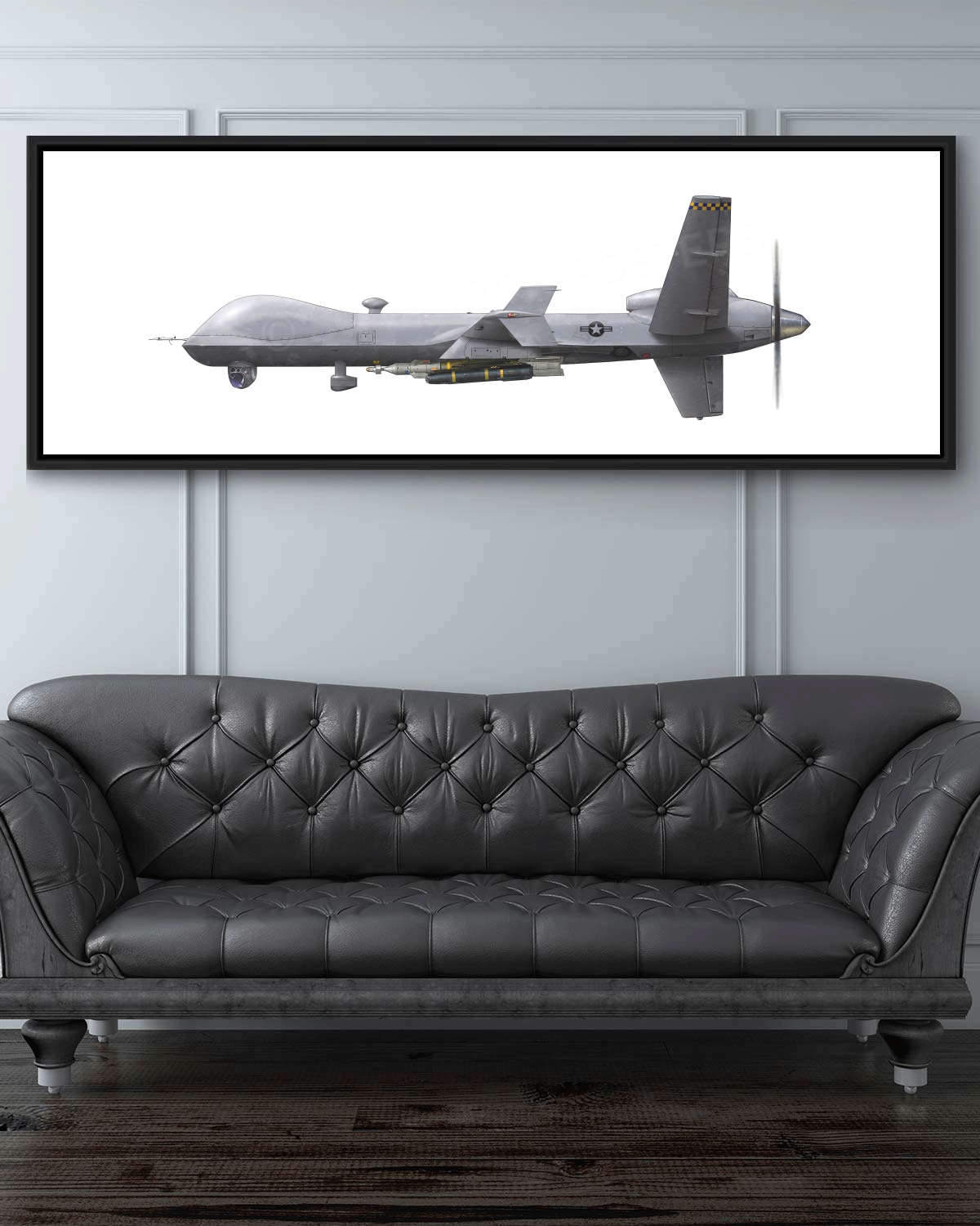 MQ-9 Reaper Plane White Lithograph - Squadron Posters