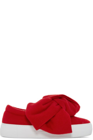 Joshua Sanders: Red Felt Bow Slip-On Sneakers | SSENSE Canada