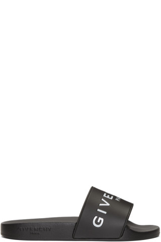 Givenchy: Black Logo Beach Slides | SSENSE Canada