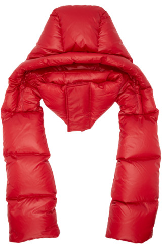 Juun.J: Red Hooded Down Scarf | SSENSE