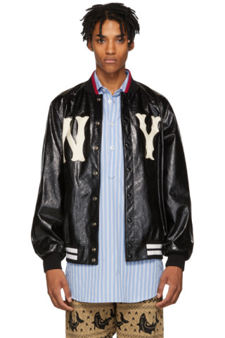 Gucci: Black New York Yankees Edition Leather Bomber | SSENSE