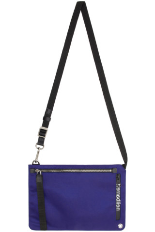 Neil Barrett: Blue Backwards Logo Messenger Bag | SSENSE UK