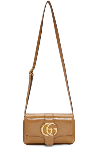 Gucci: Taupe Snake Small Arli Shoulder Bag | SSENSE