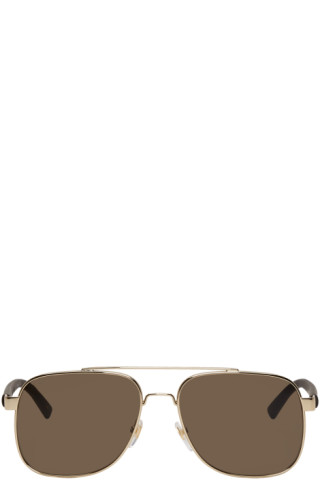 Gucci: Gold & Grey Caravan Sunglasses | SSENSE