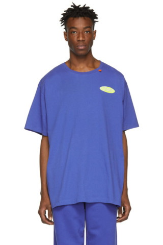 Off-White: Blue Oversized Split Logo T-Shirt | SSENSE