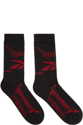 VETEMENTS: Black & Red Reebok Edition Metal Socks | SSENSE
