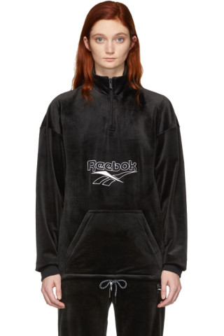 Reebok Classics: Black Velour Vector Half-Zip Sweatshirt | SSENSE
