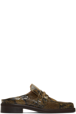 Martine Rose: Brown Snake Slip-On Loafers | SSENSE