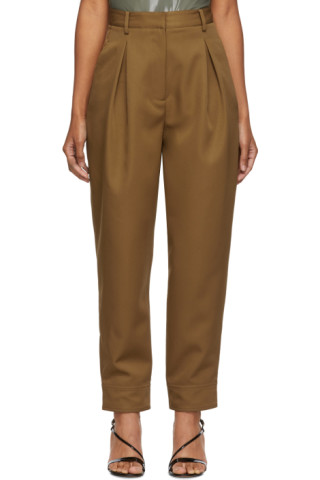 Tibi: Tan Recycled Techy Pleated Trousers | SSENSE
