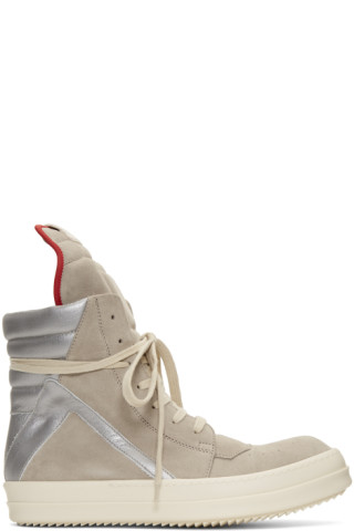 Rick Owens: Beige & Silver Geobasket Sneakers | SSENSE