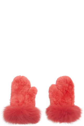 Yves Salomon: Red Rex Rabbit & Fox Fur Mittens | SSENSE Canada