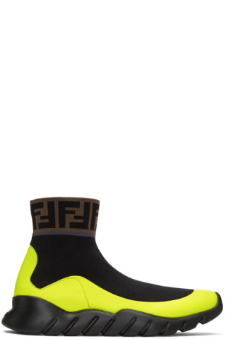 Fendi: Black Tech Knit 'Forever Fendi' High-Top Sneakers | SSENSE