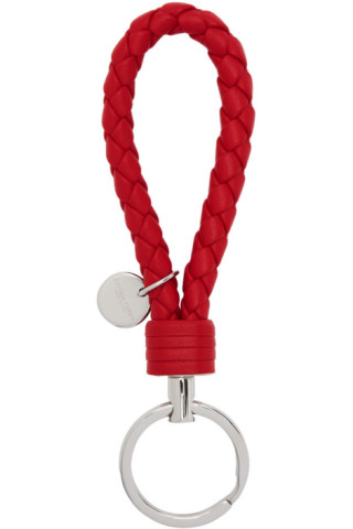 Bottega Veneta: Red Intrecciato Loop Keychain | SSENSE Canada