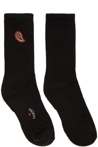 Noah: Black Paisley Logo Socks | SSENSE