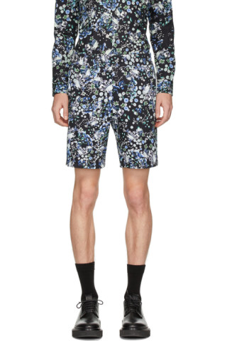Givenchy: Black & Blue Flowers Shorts | SSENSE Canada