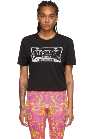 Versace: Black License Plate T-Shirt | SSENSE UK