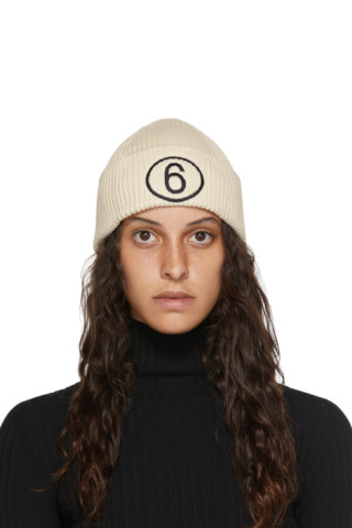 MM6 Maison Margiela: Off-White Logo Beanie | SSENSE