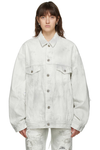 Balenciaga: Grey Denim Ripped Jacket | SSENSE