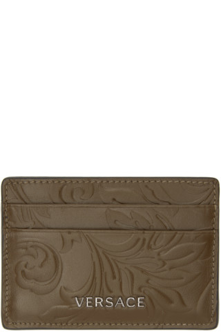 Versace: Khaki Embossed Barocco Card Holder | SSENSE Canada