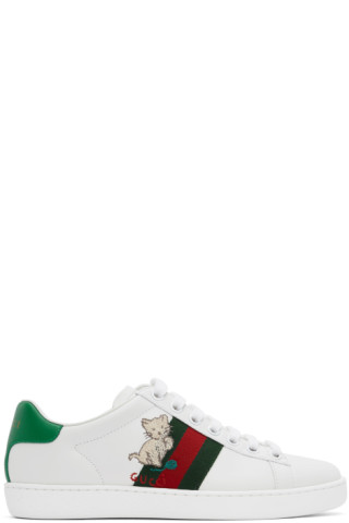 Gucci: White Kitten Ace Sneakers | SSENSE Canada