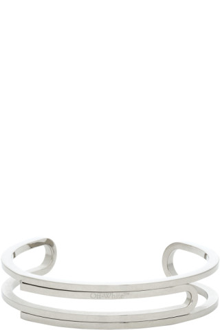 Off-White: Silver Paperclip Cuff Bracelet | SSENSE