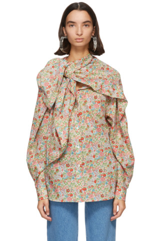 Y/Project: Pink Floral Wrap Scarf Blouse | SSENSE Canada