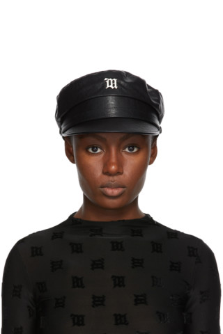 MISBHV: Black Faux-Leather Monogram Gavroche Hat | SSENSE Canada