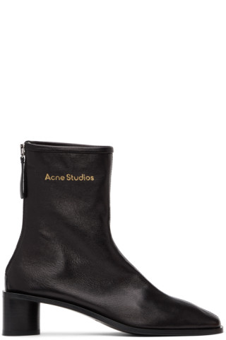 Acne Studios: Bottes à talons hauts noires Branded | SSENSE France