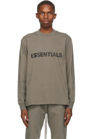 Essentials: Taupe Logo Long Sleeve T-Shirt | SSENSE