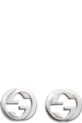 Gucci: Silver Interlocking G Stud Earrings | SSENSE