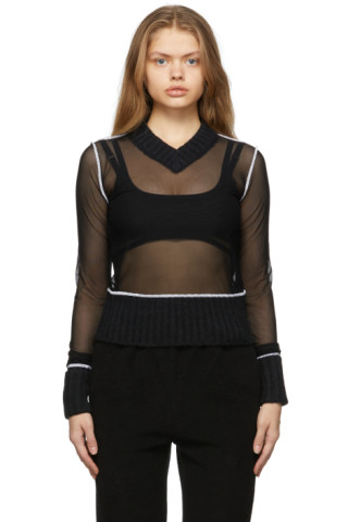 MM6 Maison Margiela: Black Reversed Pullover Sweater | SSENSE
