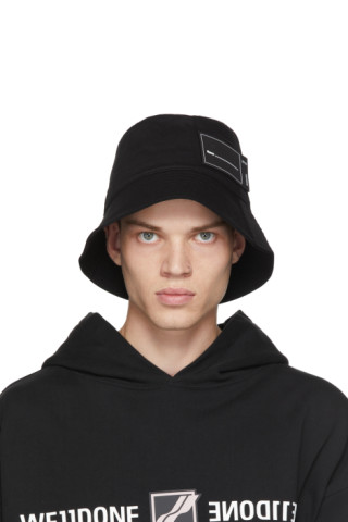 Black Rubber Patch Denim Bucket Hat by We11done on Sale